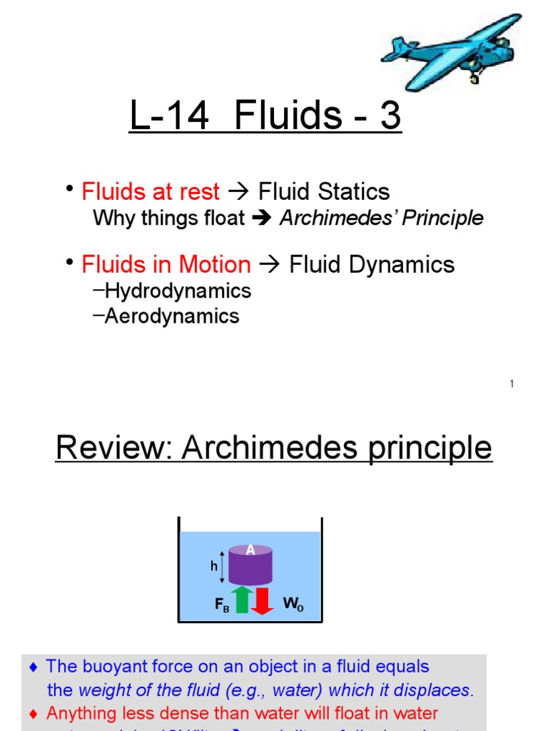 L-14 Fluids - 3: Fluids at Rest Fluids in Motion | Download Free PDF | Buoyancy | Density