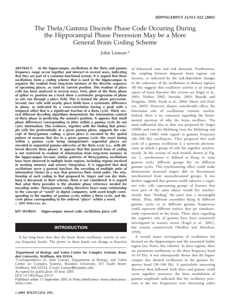 Lisman 2005 A | PDF | Neural Oscillation | Hippocampus