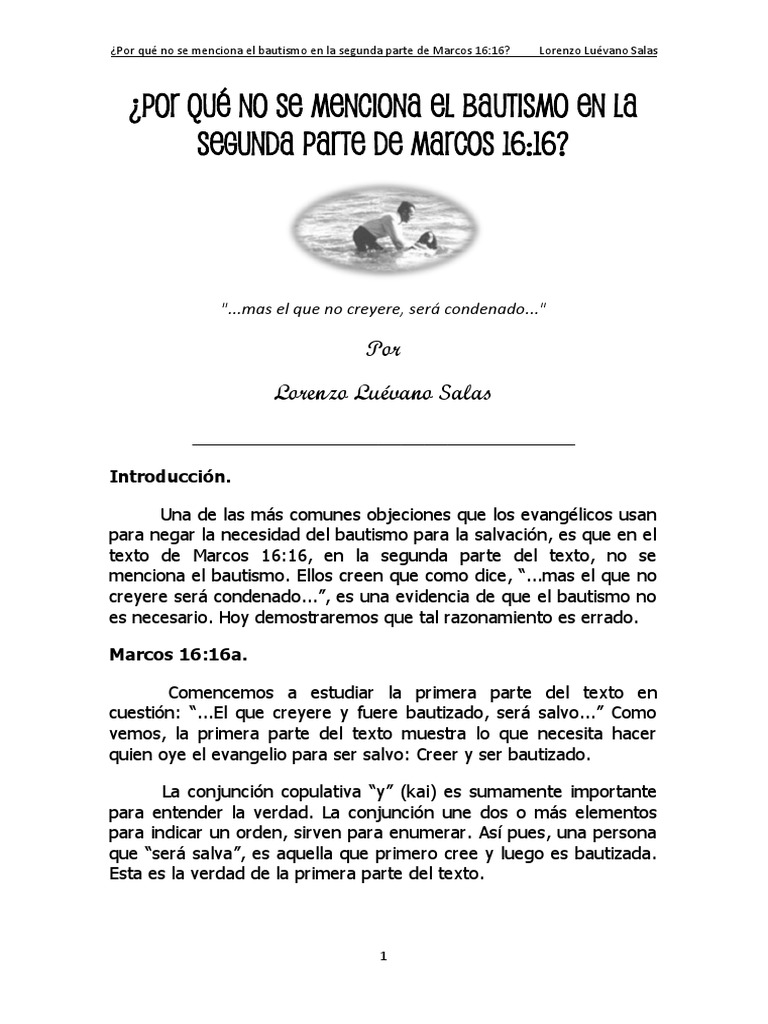 El Bautismo en Marcos 16:16 Explicado | PDF | Salvación | Bautismo
