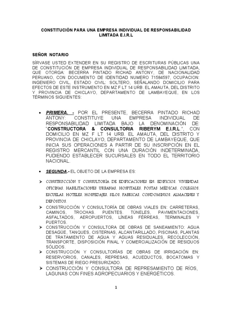 Minuta de Constitucion de Una Empresa Constructora | Descargar gratis PDF | Business | Minería