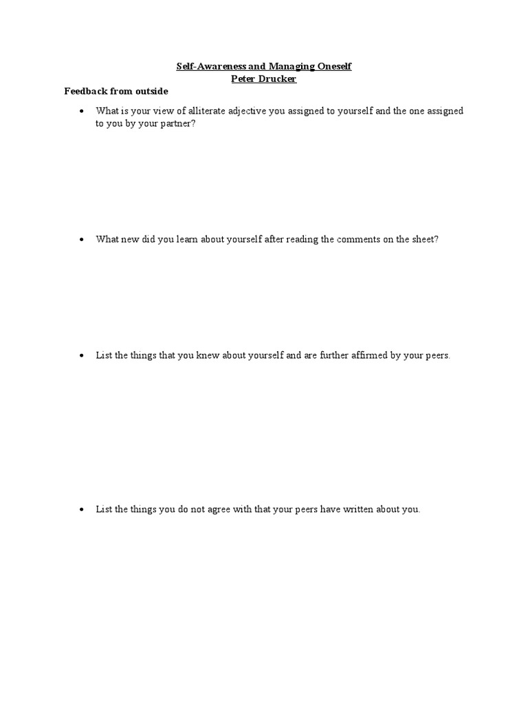 Managing Oneself: Self-Reflection Guide | PDF