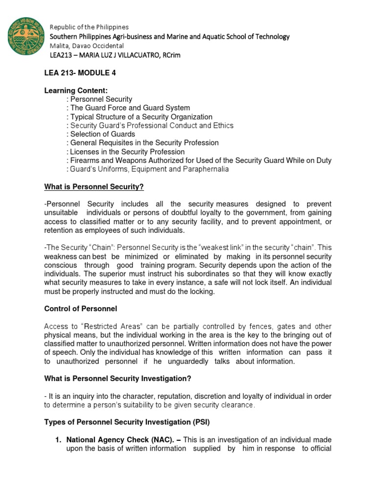 Lea 213 Module 4 | PDF | Security Guard | Background Check