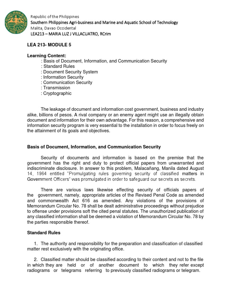 Lea 213 Module 5 | PDF | Classified Information | Trade Secret