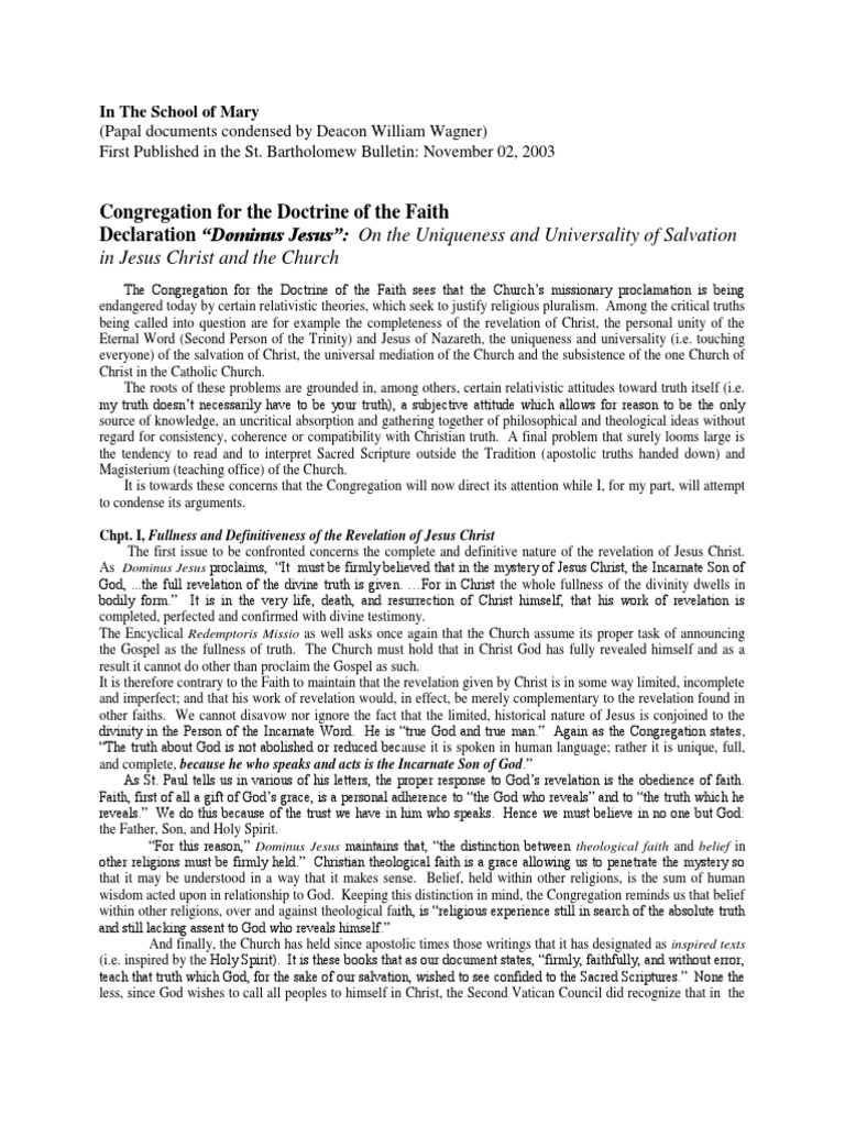 Dominus Jesus | PDF | Catholic Church | Salvation