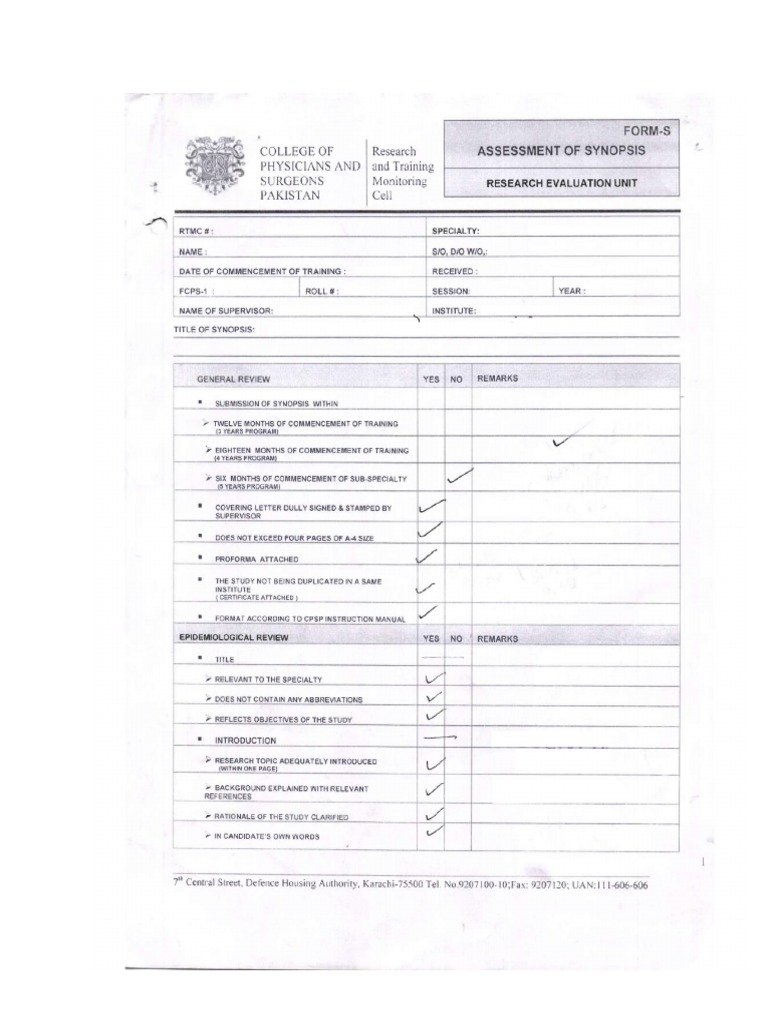 Checklist CPSP Synopsis | PDF