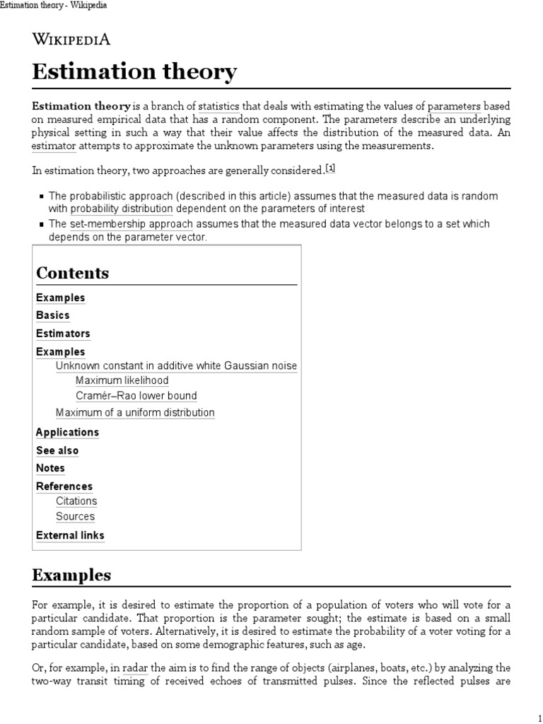 Estimation Theory Wikipedia Pdf Estimation Theory Estimator