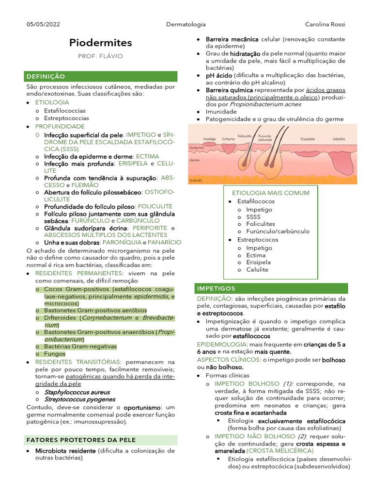 Aula 8 - Piodermites | PDF | Microbiologia | Doenças cutâneas