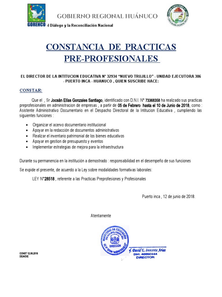 Constancia de Practicas | PDF Constancia de Practicas | PDF