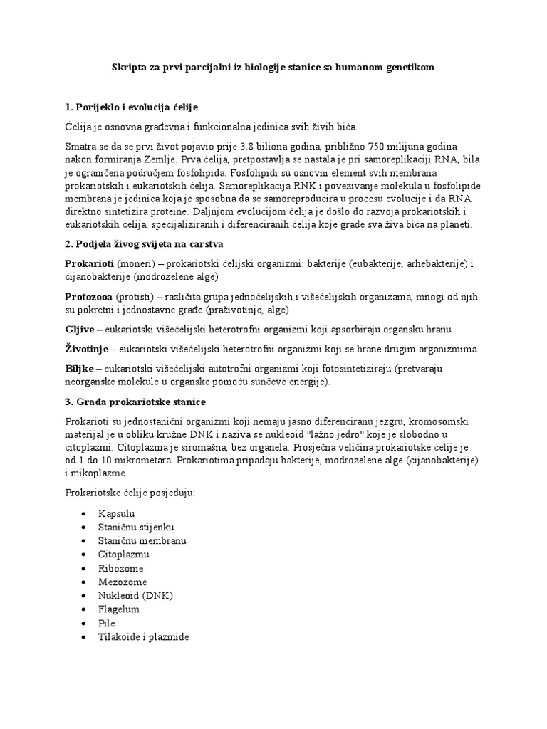 Skripta Za Prvi Parcijalni Iz Biologije Skraćeni Pdf