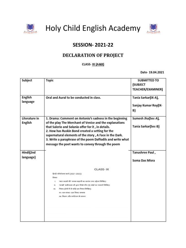 Class IX Project (2021-2022) | PDF