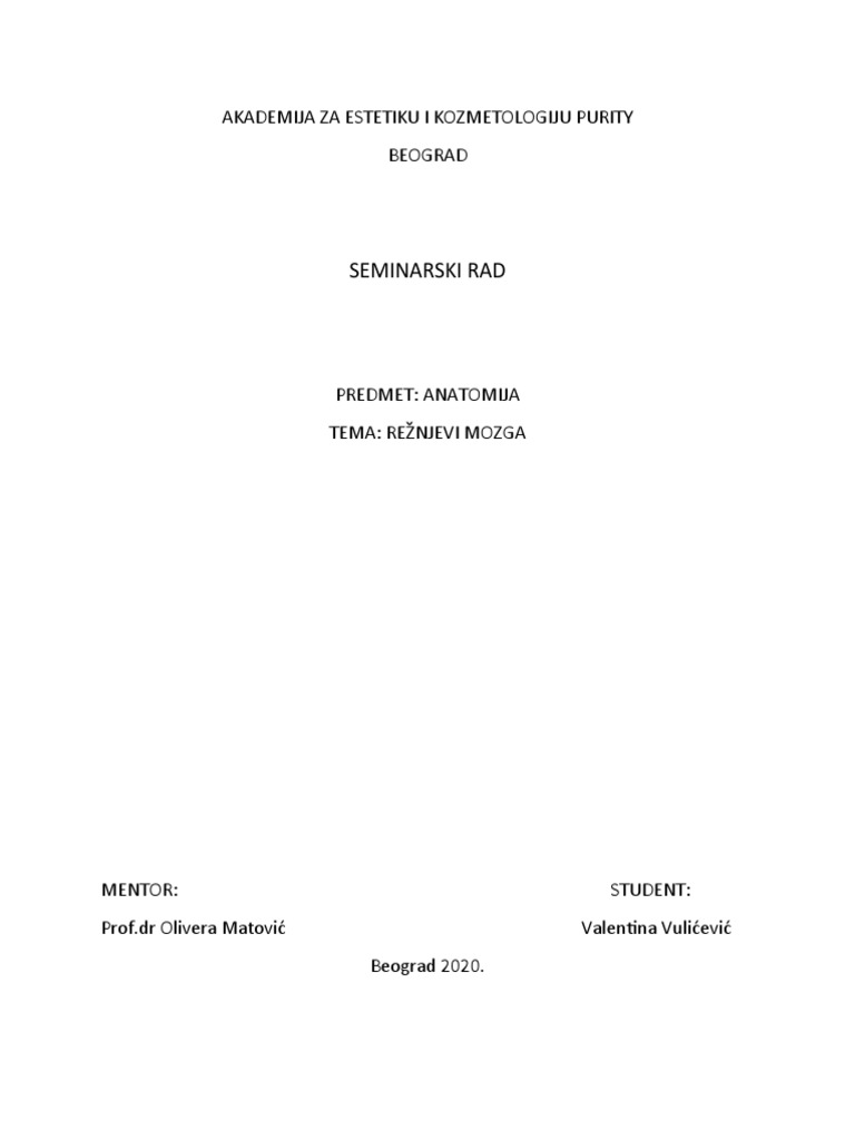 Anatomija, Seminarski Rad | PDF