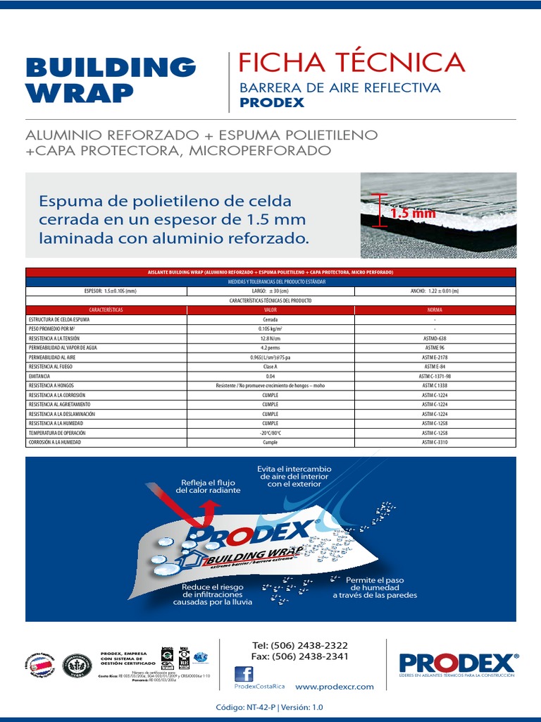 Ficha Técnica de Building Wrap | PDF | Aislamiento térmico | Ingeniería de Edificación