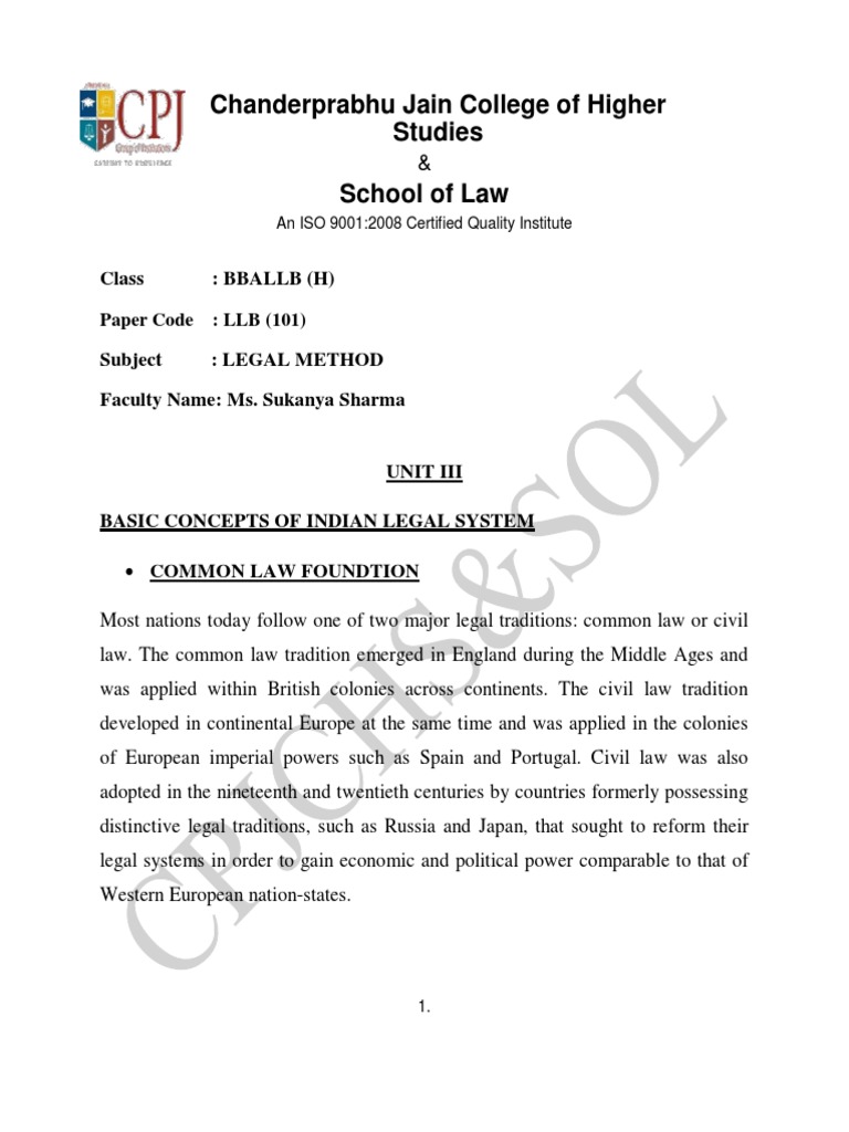 Unit-3 Legal Method E-Notes | PDF | Rule Of Law | Separation Of Powers