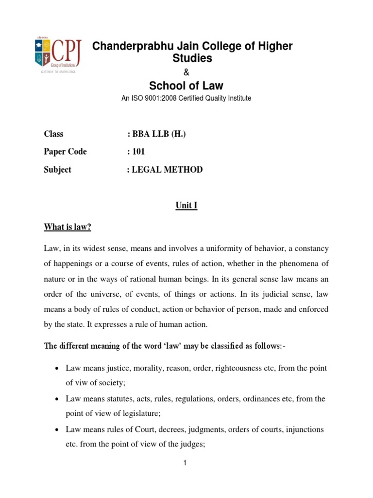 Unit-1 Legal Method E-Notes | PDF | Lawsuit | Crimes