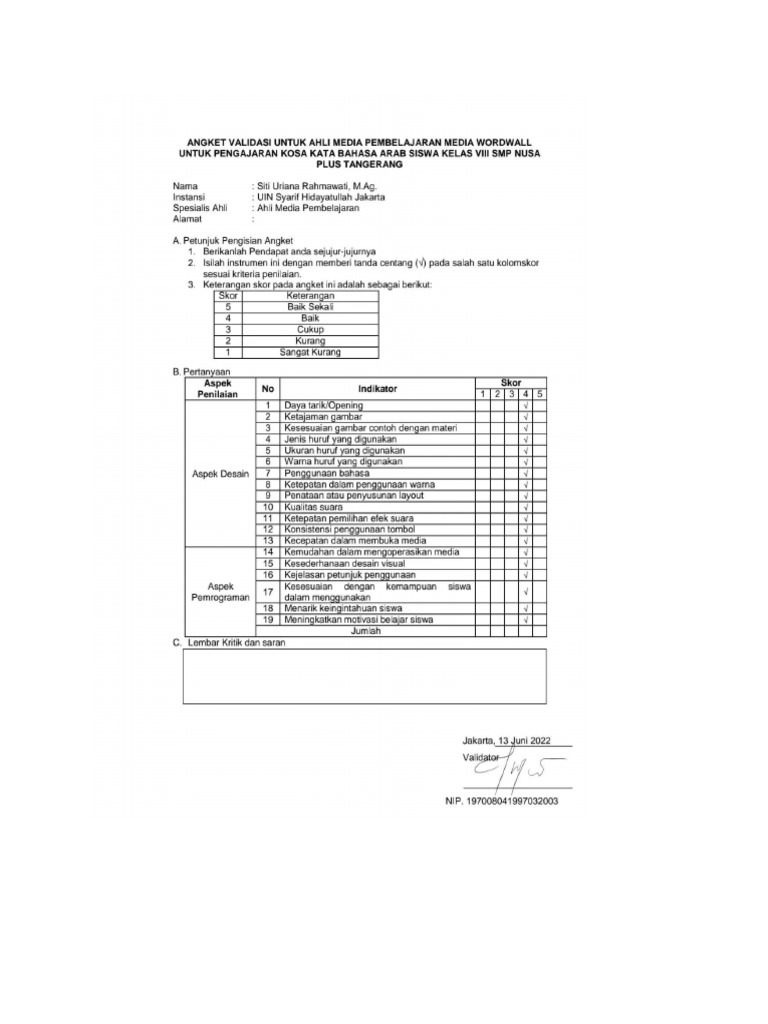 Angket Validasi | PDF