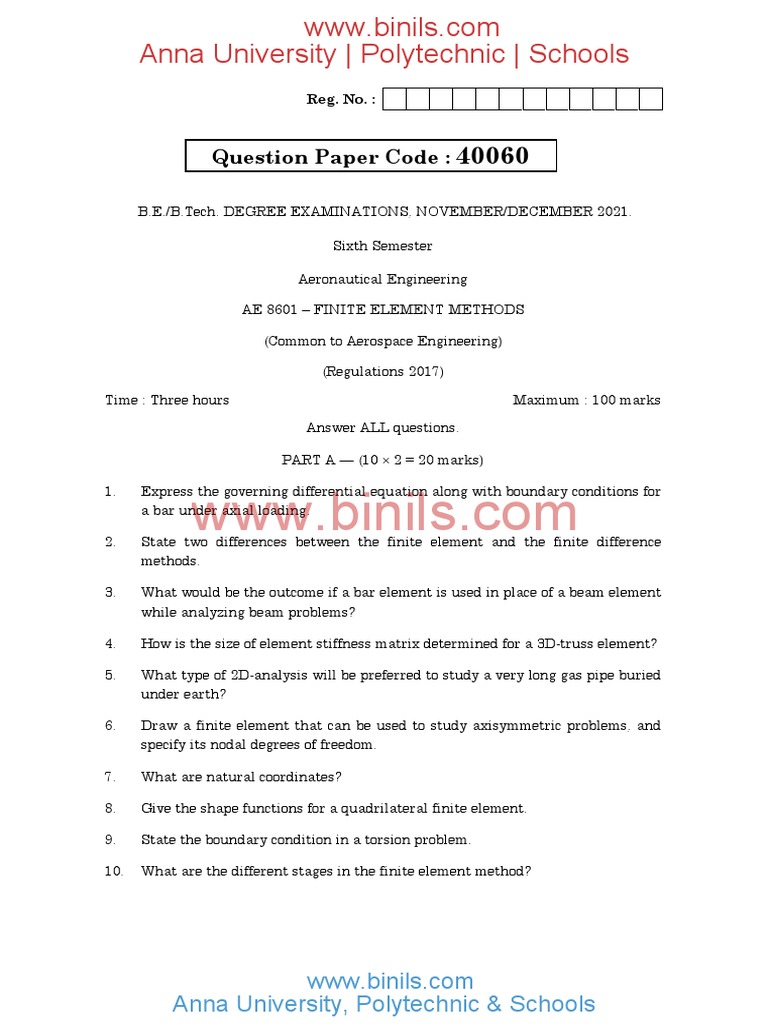 Ae8601 Finite Elements Methods Pdf Finite Element Method Applied