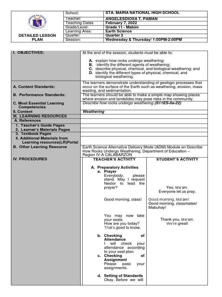 ANGELESDIOSA - PAMAN - DETAILED LESSON PLAN - SHS Applicant-1 | PDF ...
