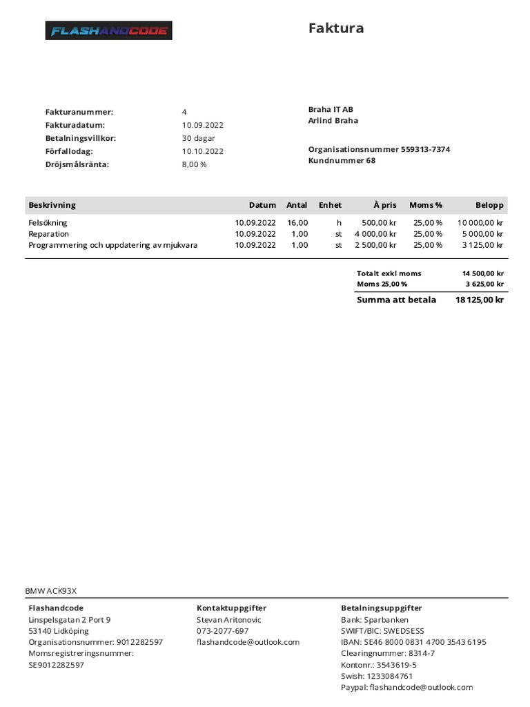 Faktura 4 Flashandcode 18 12500 SEK | PDF