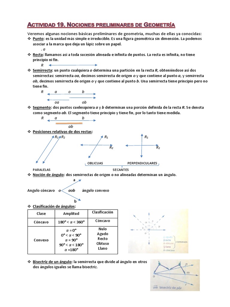 Actividad 19. Nociones Preliminares de Geometría | PDF | Ángulo | Línea (geometría)