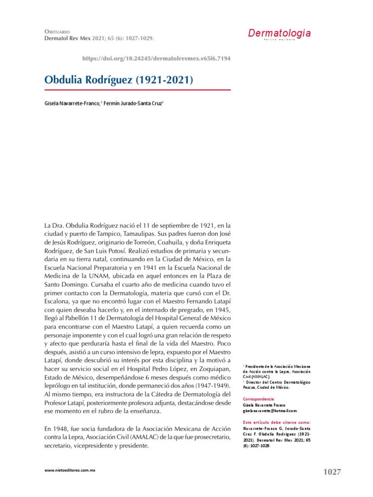 dermaNOV DIC2021obituario - Obdulia Rodríguez | PDF | México | Hospital