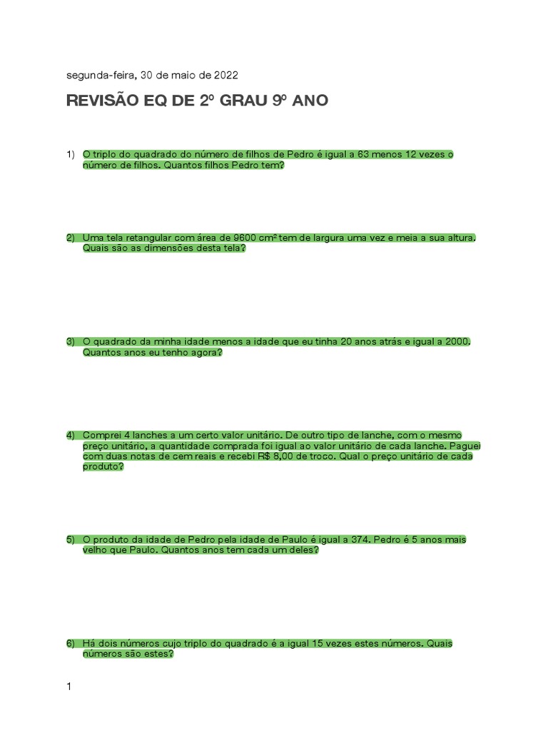 Eq 2 Grau 9 Ano | PDF
