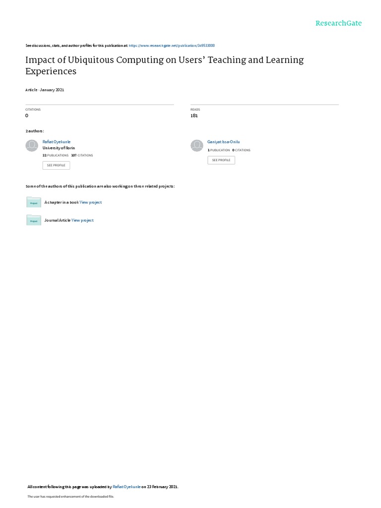 Ubiquitous Computing Paper | PDF | Educational Technology | Teaching Method