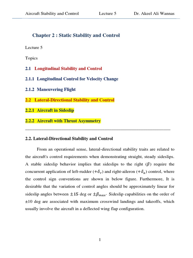 Aircraft Stability and Control - Lec05 | PDF | Flight Dynamics (Fixed Wing Aircraft) | Aircraft