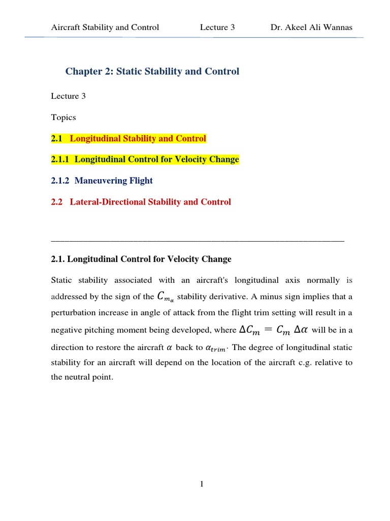 Aircraft Stability and Control - Lec03 | PDF | Flight Control Surfaces | Physical Quantities