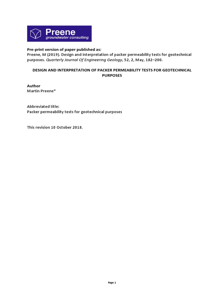 Preene - Design and Interpretation of Packer Testing | PDF ...