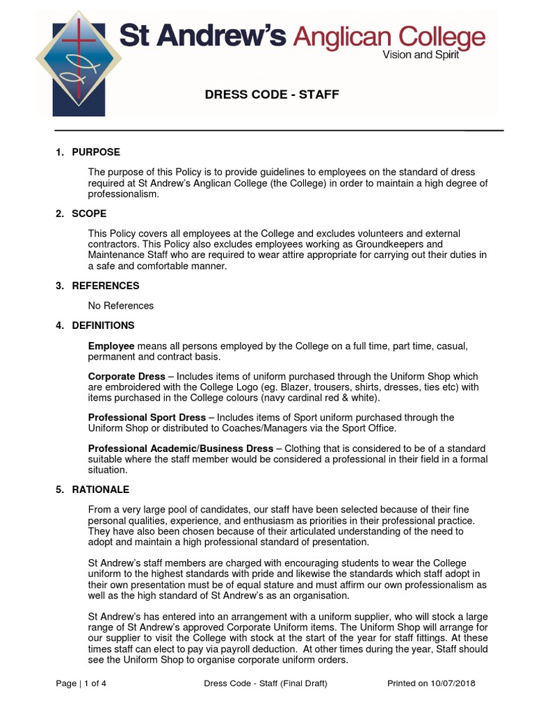 Dress Code - Staff | Download Free PDF | Clothing | Shoe