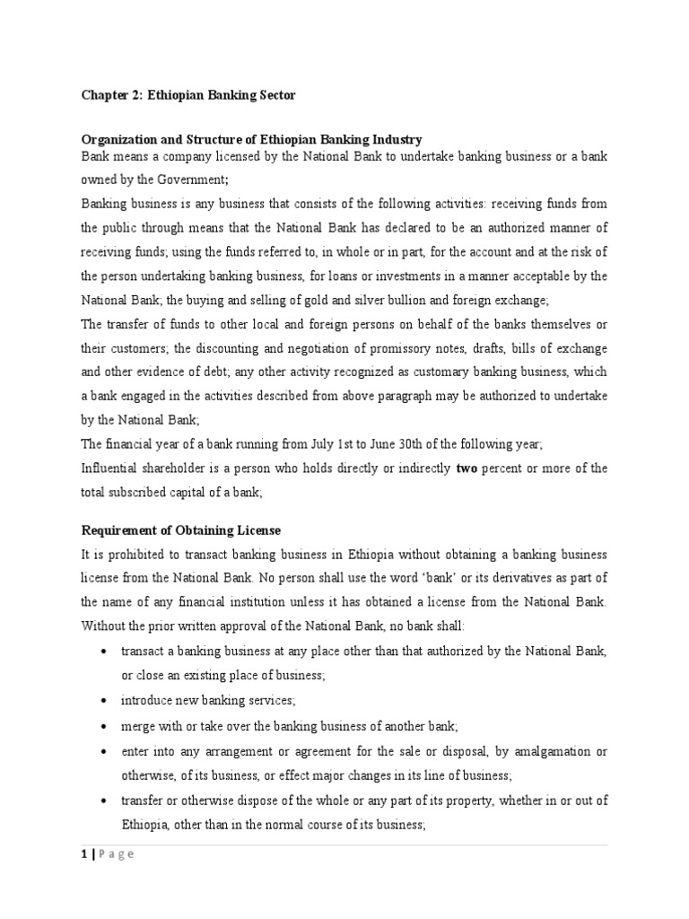Chapter Two Ethiopian Banking Sector | PDF | Banks | Savings And Loan ...