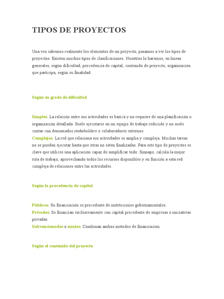 Tipos de Proyectos | PDF | Diseño | Business