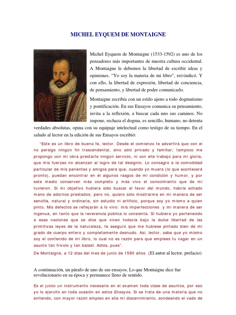 Montaigne | PDF | Ensayos (Montaigne) | Michel De Montaigne