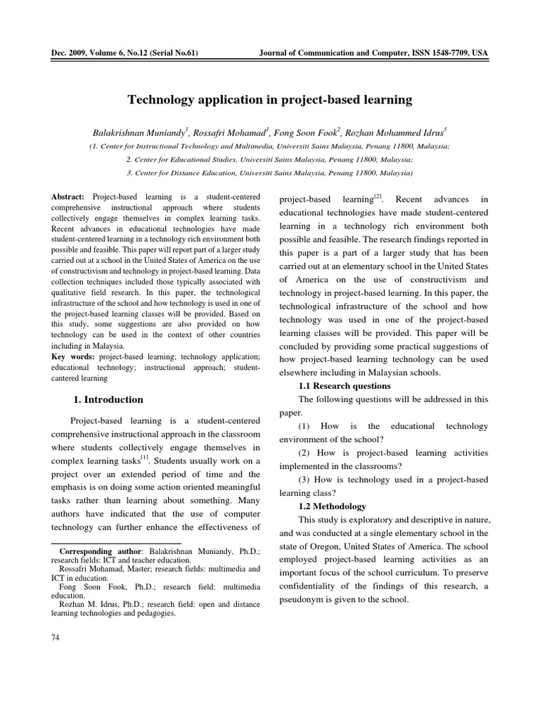 Technology Application in Project Based | PDF | Project Based Learning | Educational Technology