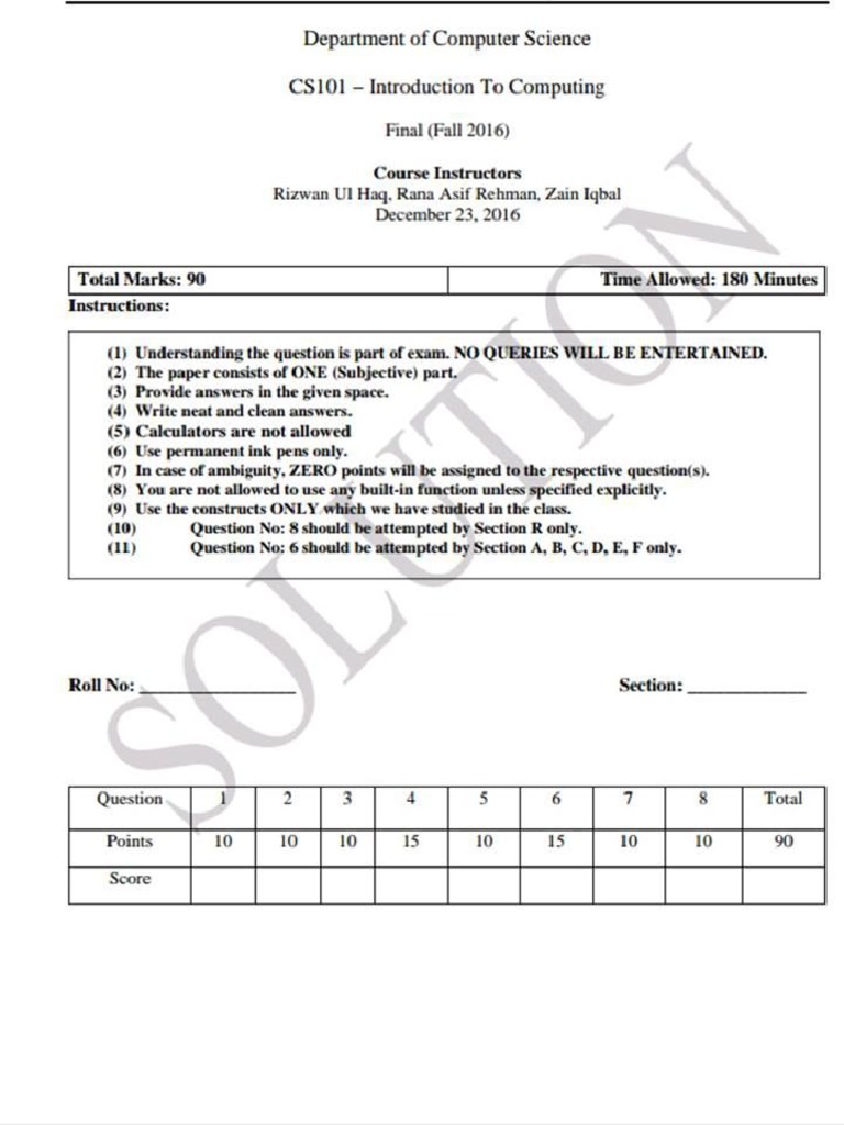 PF Course Past Paper | PDF PF Course Past Paper | PDF