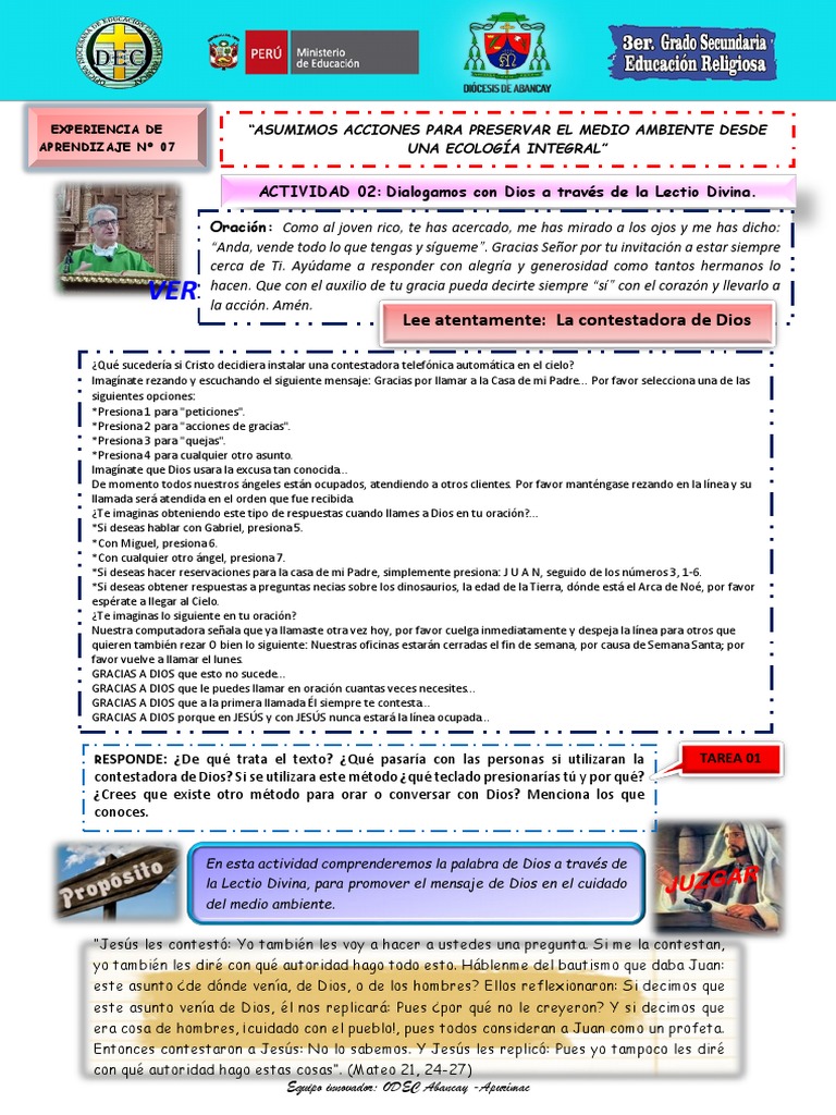 3RO ACTIVIDAD 02, Dialogamos Con Dios A Través de La Lectio Divina ...