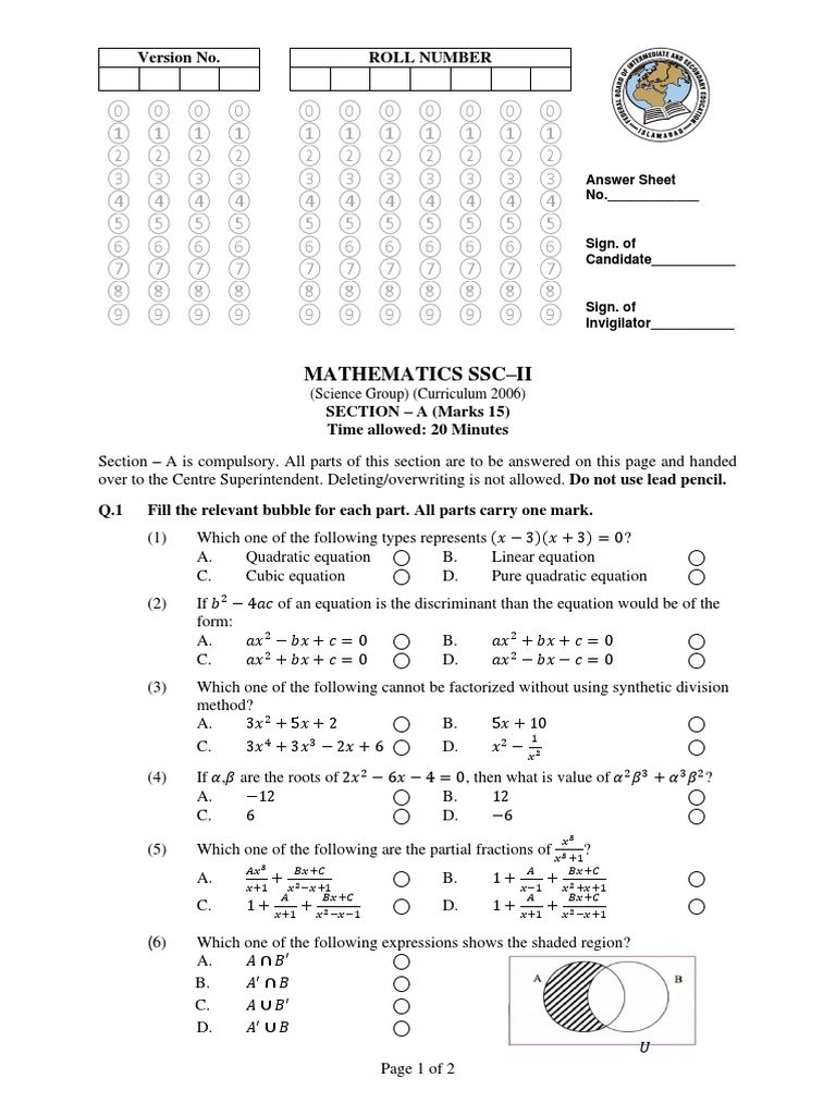 SSC-II Mathematics (All Sets With Solutions) - Combined | PDF | Circle ...