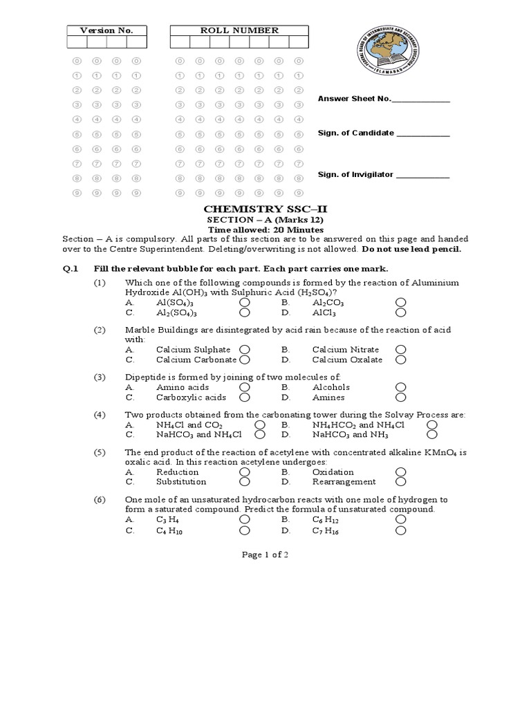 SSC-II Chemistry (All Sets With Solutions) - Combined | PDF | Hydroxide | Ammonium