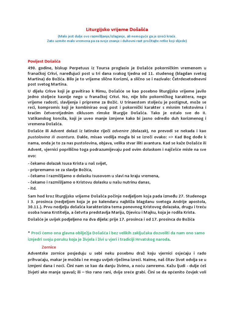 Liturgijsko Vrijeme Dosasca | PDF