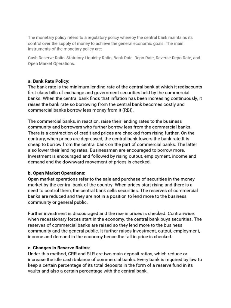 A. Bank Rate Policy | PDF | Open Market Operation | Central Banks