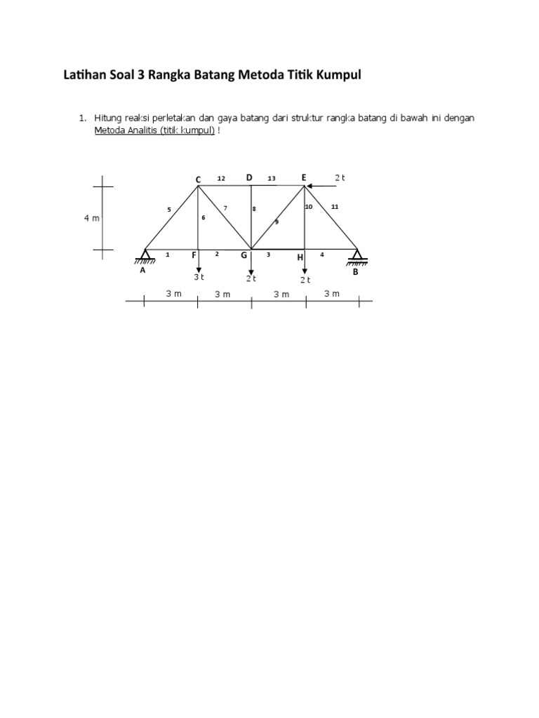 Latihan Soal 3 Rangka Batang Metoda Titik Kumpul - 2022 | PDF