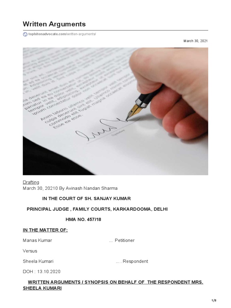 Written Arguments | PDF | Complaint | Marriage
