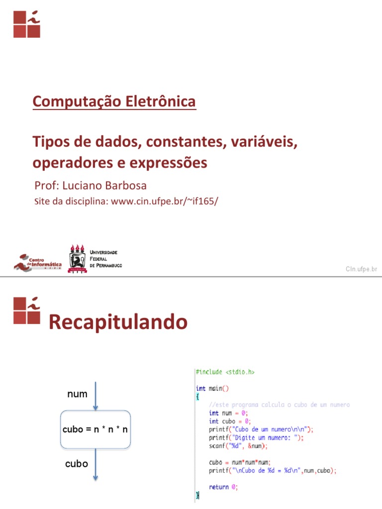 Tipos de Dados Constantes Variaveis Operadores | PDF | Tipo de dados ...