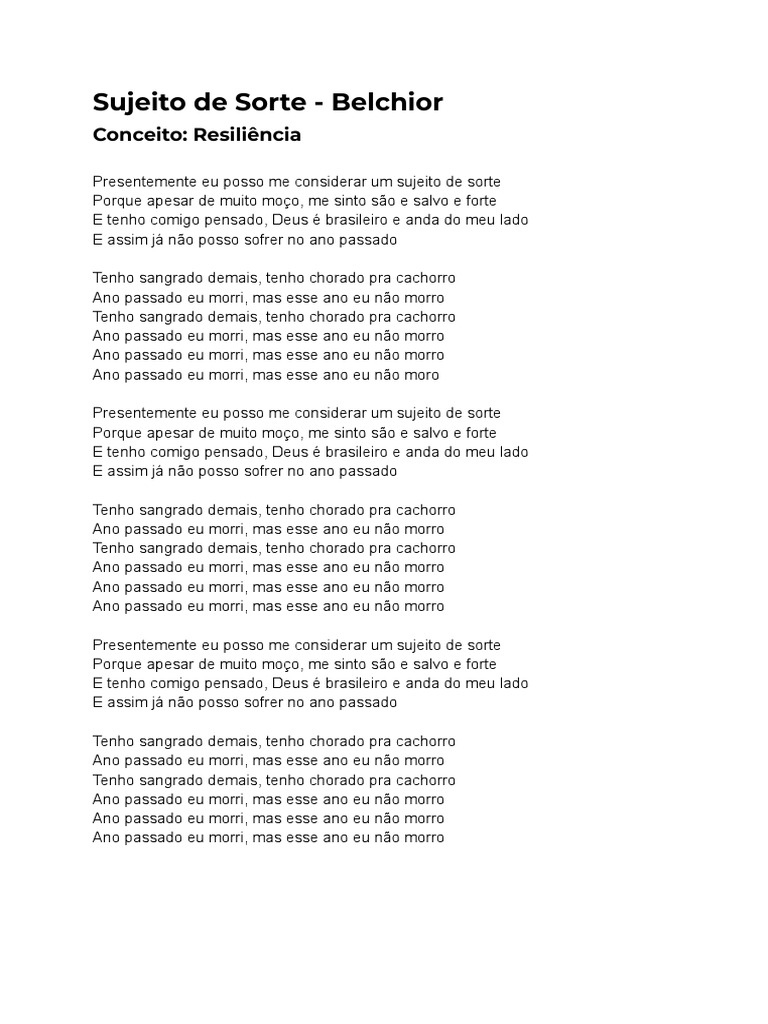 Letra Da Música - Sujeito de Sorte | PDF