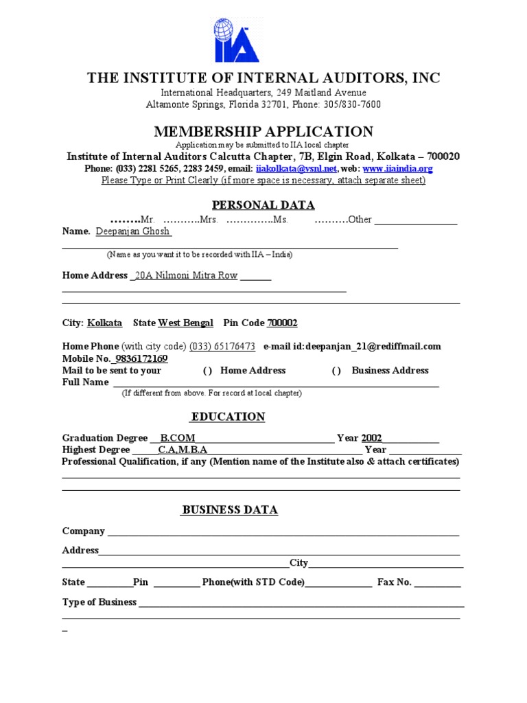IIA Membership Application Form | PDF