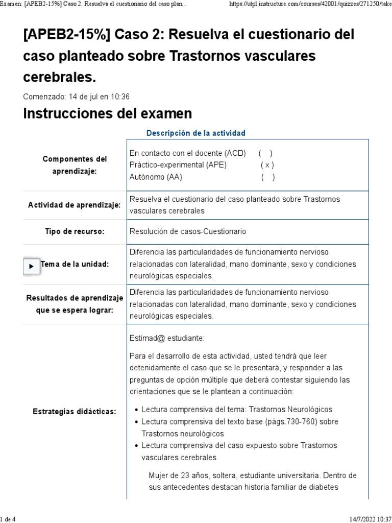 Examen (APEB2-15 - ) Caso 2 Resuelva El Cuestionario Del Caso Planteado Sobre Trastornos ...