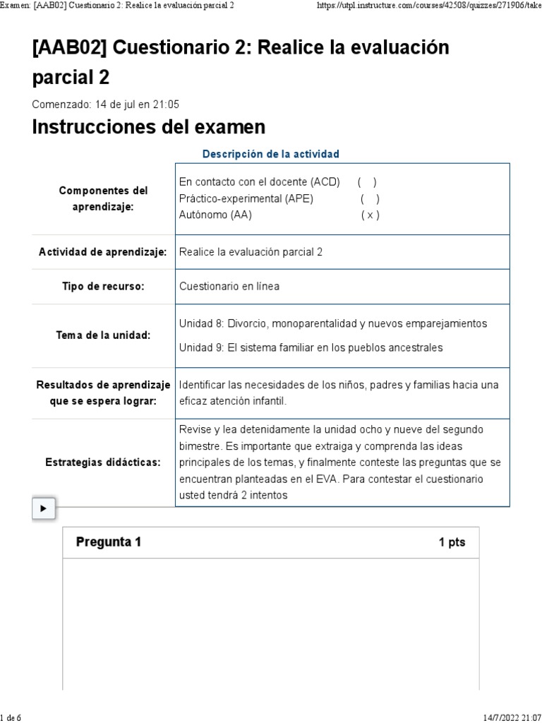 Examen (AAB02) Cuestionario 2 Realice La Evaluación Parcial 2 | PDF | Evaluación | Prueba ...