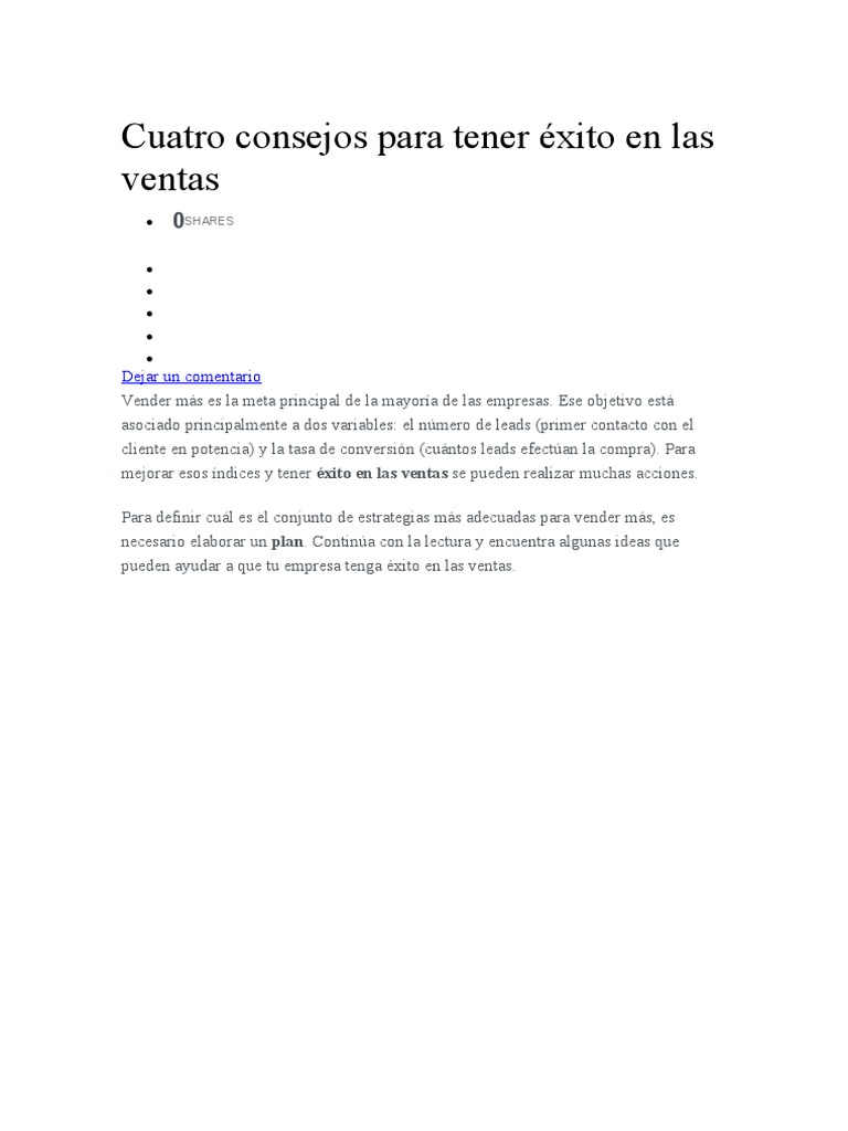 Cuatro Consejos para Tener Éxito en Las Ventas | PDF | Marketing ...
