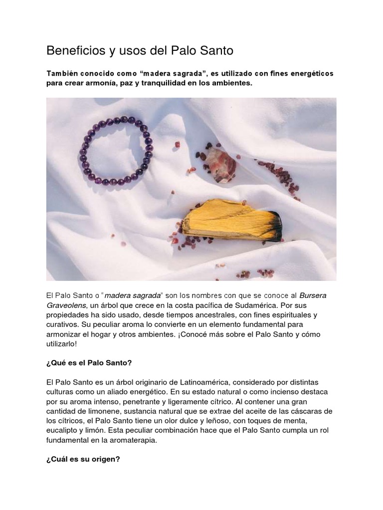 Beneficios y Usos Del Palo Santo | PDF | Incienso | Perfume