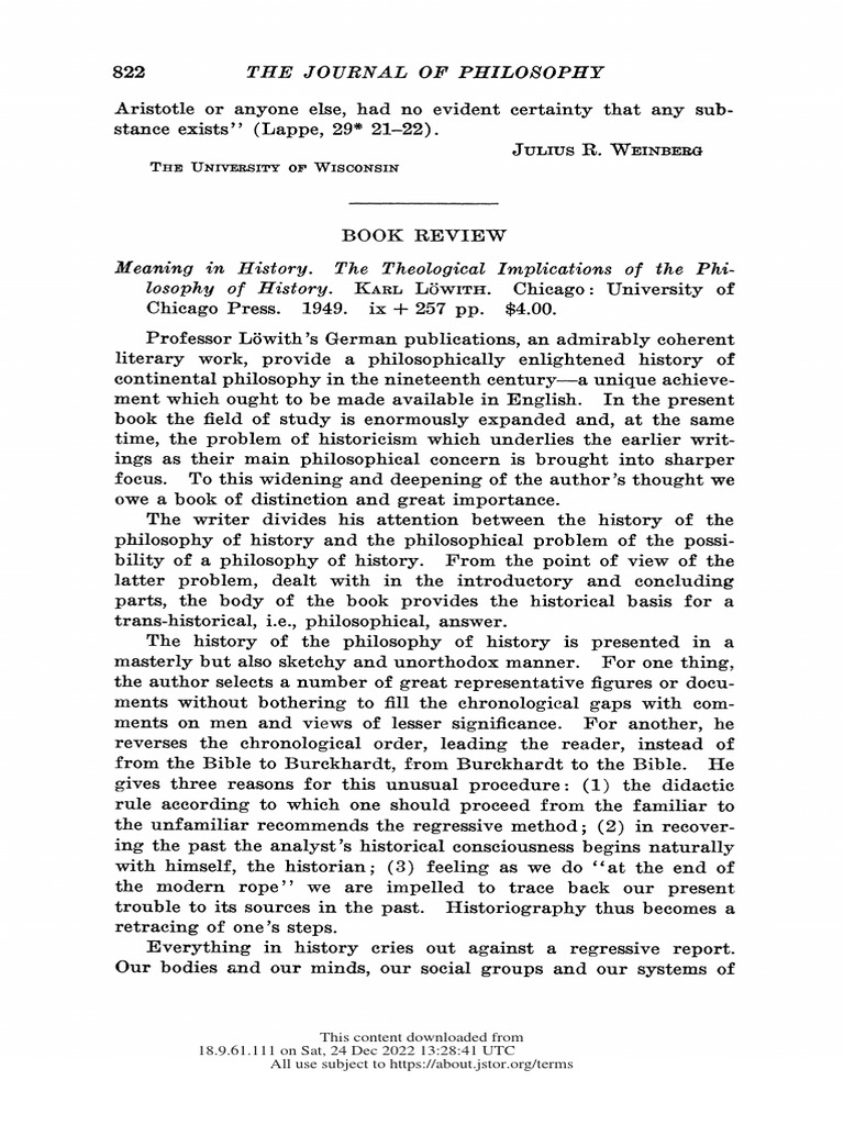 Kuhn Review of Lowith's Meaning in History | PDF | Humility | Reason
